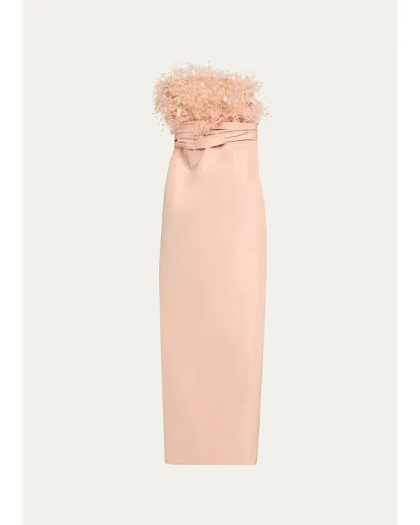 Oscar De La Renta Strapless Dramatic Point D'esprit Silk Column Gown - Blush