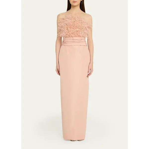 Oscar De La Renta Strapless Dramatic Point D'esprit Silk Column Gown