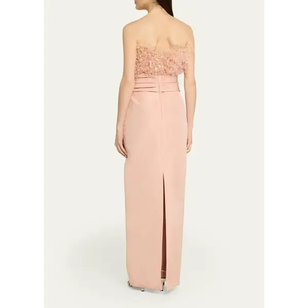 Oscar De La Renta Strapless Dramatic Point D'esprit Silk Column Gown