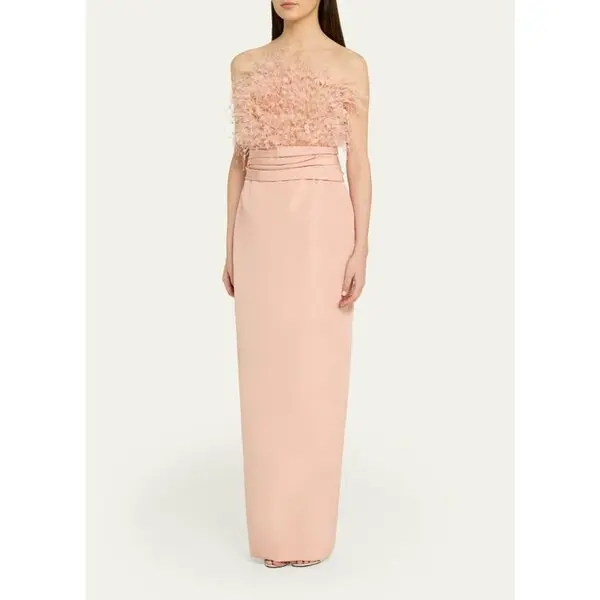 Oscar De La Renta Strapless Dramatic Point D'esprit Silk Column Gown
