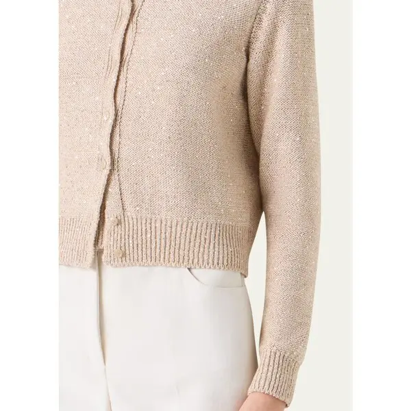 Akris Linen-cotton Micro Sequin Knit Cardigan Sweater