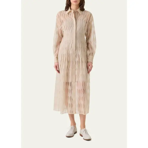 Akris High Plains Embroidered Tulle Midi Shirtdress