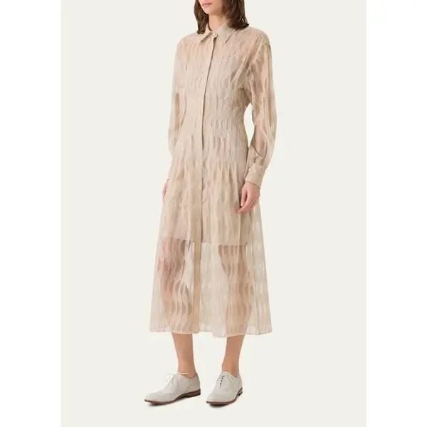Akris High Plains Embroidered Tulle Midi Shirtdress