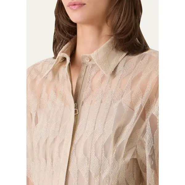Akris High Plains Embroidered Tulle Midi Shirtdress