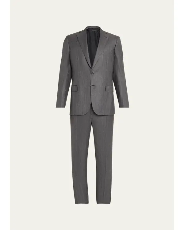 Brioni Tonal Herringbone Wool-silk Two-piece Suit