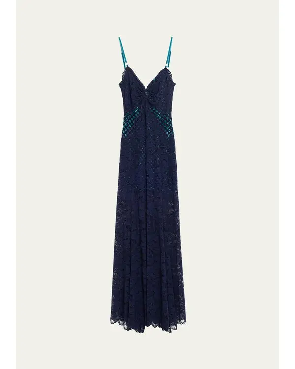 Rabanne Long Lace V-neck Sleeveless Dress