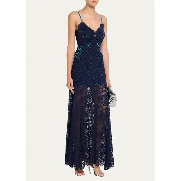 Rabanne Long Lace V-neck Sleeveless Dress