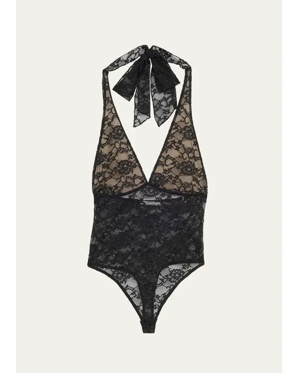 Alice + Olivia Lina Plunging V Lace Bodysuit