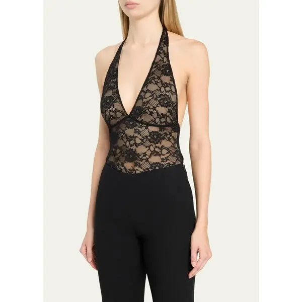 Alice + Olivia Lina Plunging V Lace Bodysuit