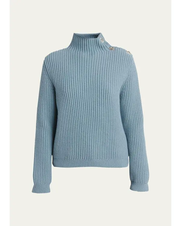 FERRAGAMO Gancini Clasp Shoulder Wool Turtleneck Sweater - Seaglass