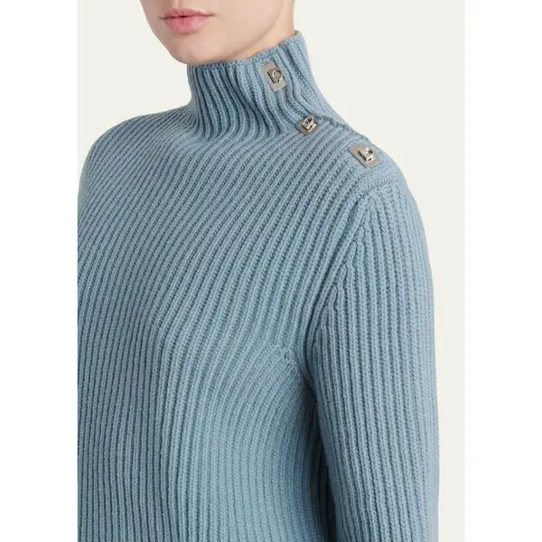 FERRAGAMO Gancini Clasp Shoulder Wool Turtleneck Sweater