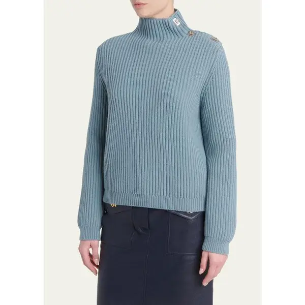 FERRAGAMO Gancini Clasp Shoulder Wool Turtleneck Sweater