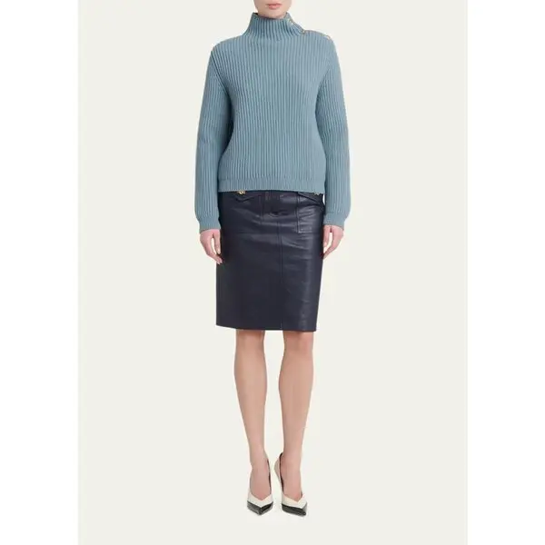 FERRAGAMO Gancini Clasp Shoulder Wool Turtleneck Sweater