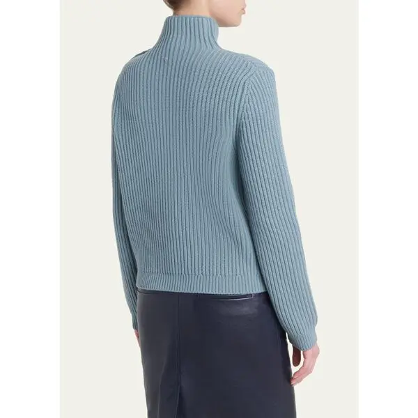 FERRAGAMO Gancini Clasp Shoulder Wool Turtleneck Sweater