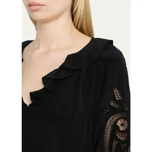 Ulla Johnson Adonis Embroidered Silk Blouse - Noir