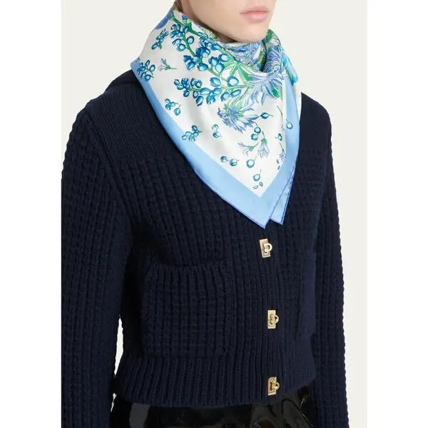 FERRAGAMO Spring-print Silk Scarf - Azzurro
