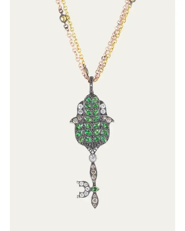 Sevan Biçakçi 18k Diamond And Green Garnet Hamsa Key Pendant Necklace - Gold