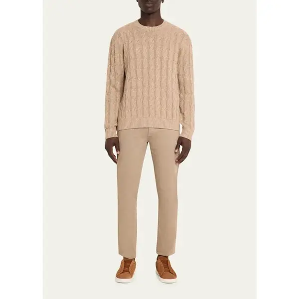 Zegna Beige Melange Cable-knit Crewneck Sweater