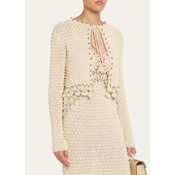 Rabanne Textured Knit Neck-tie Crop Cardigan