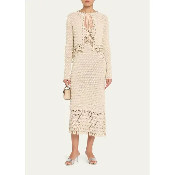 Rabanne Textured Knit Neck-tie Crop Cardigan