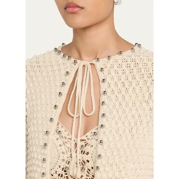 Rabanne Textured Knit Neck-tie Crop Cardigan