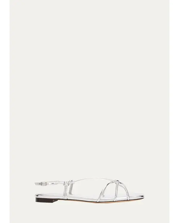 LOEFFLER RANDALL Karly Strappy Flat Metallic Leather Sandals - Silver