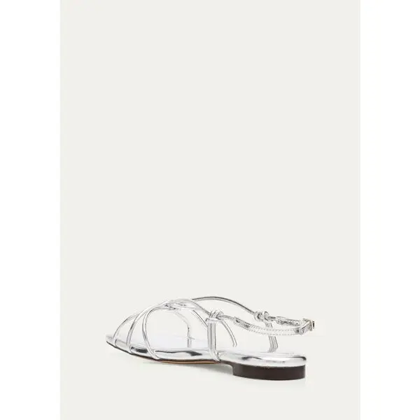 LOEFFLER RANDALL Karly Strappy Flat Metallic Leather Sandals - Silver
