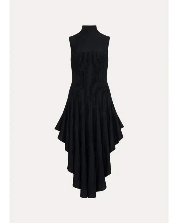 Alaïa Mock-neck Sleeveless Sculpted Pointed Midi Dress - Noir