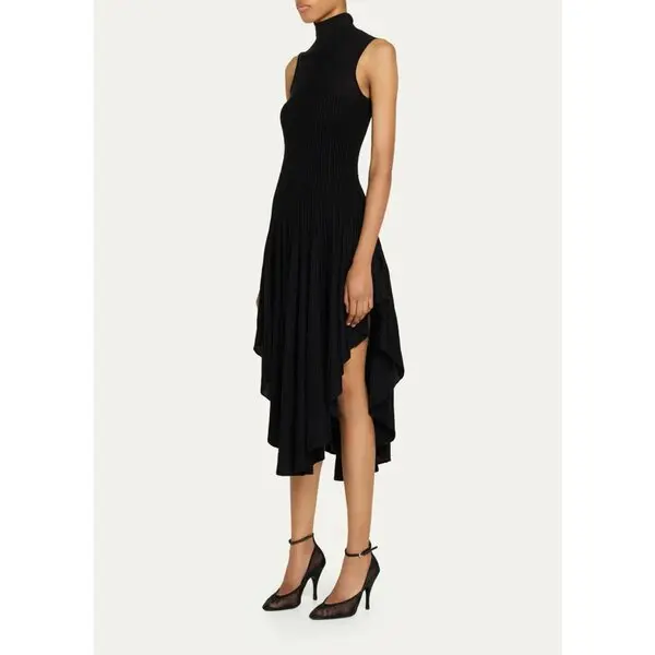 Alaïa Mock-neck Sleeveless Sculpted Pointed Midi Dress - Noir