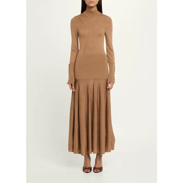 Rabanne Turtleneck Wool-silk Knit Drop-waist Maxi Dress