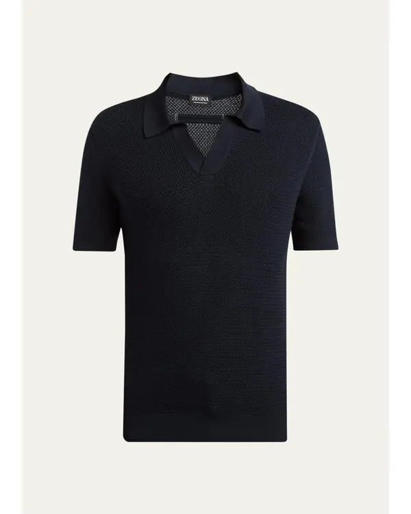 Zegna Premium Cotton Knit Johnny Collar Polo Shirt