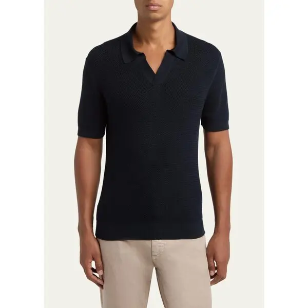 Zegna Premium Cotton Knit Johnny Collar Polo Shirt