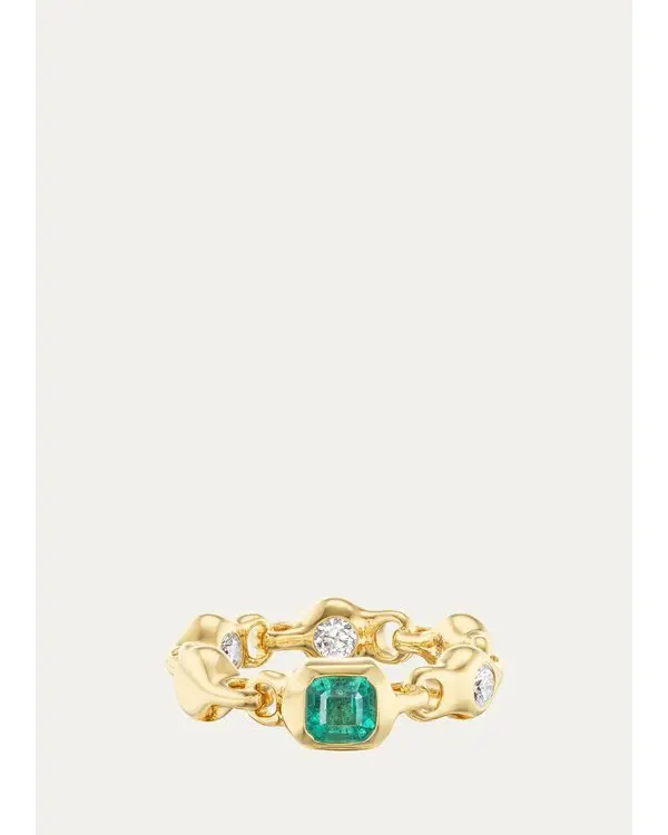 UNIFORM OBJECT 18k Supernova Ring With Diamonds And Gemstone - Emerald