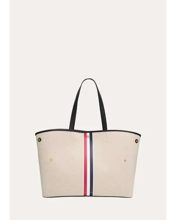 Thom Browne Tricolor-striped Canvas Tote Bag - Black