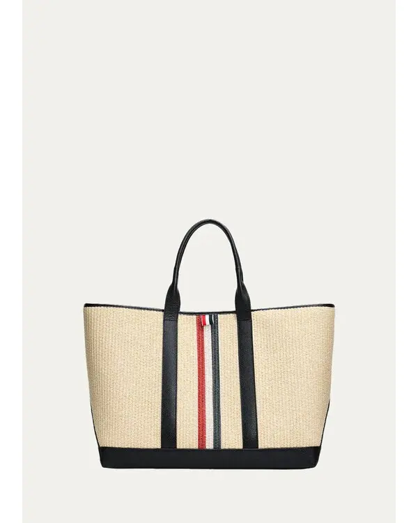 Thom Browne Medium Tool Raffia Tote Bag - Black