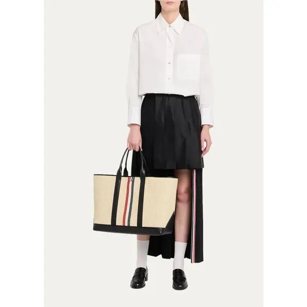 Thom Browne Medium Tool Raffia Tote Bag