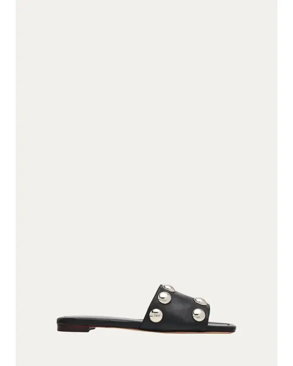 LOEFFLER RANDALL Hayes Studded Leather Flat Slide Sandals - Black/silver