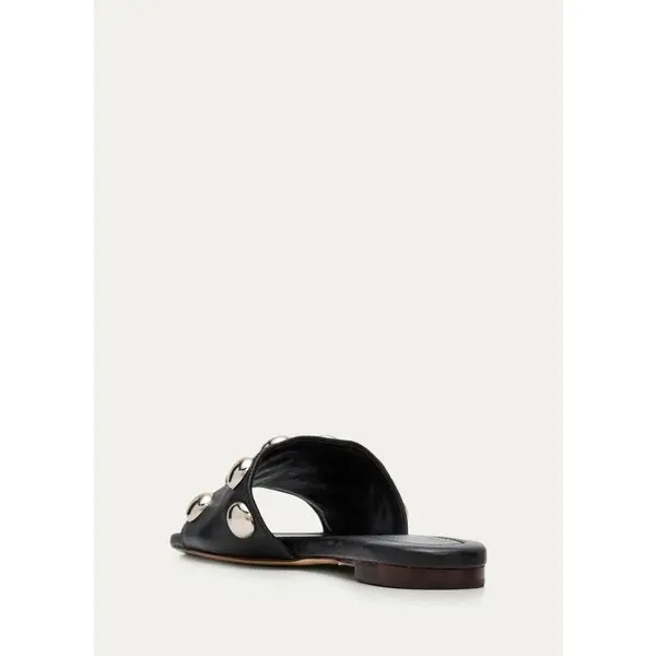 LOEFFLER RANDALL Hayes Studded Leather Flat Slide Sandals - Black/silver