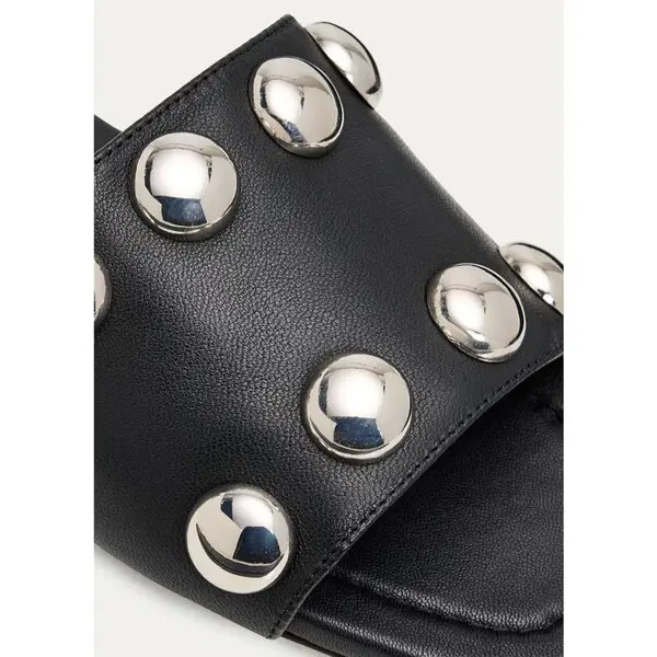 LOEFFLER RANDALL Hayes Studded Leather Flat Slide Sandals - Black/silver