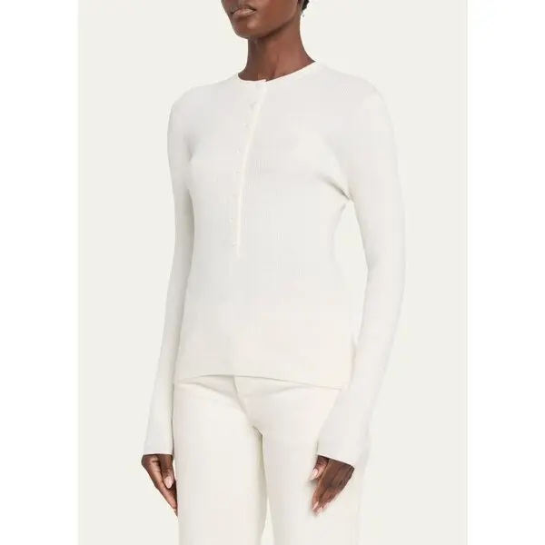 LISA YANG Airi Cotton-cashmere Henley Sweater - Salt
