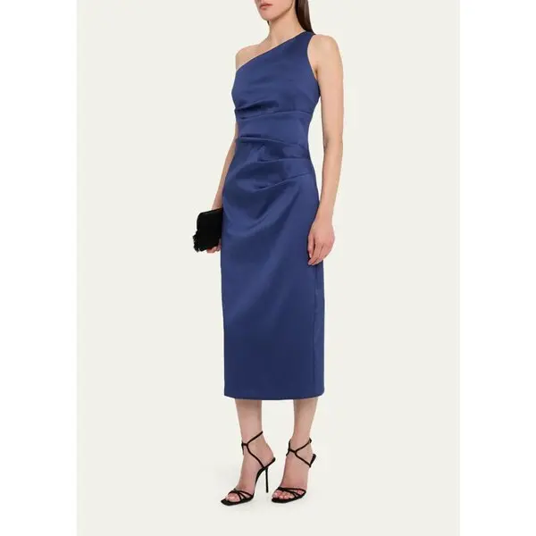 Aidan Mattox One-shoulder Stretch Mikado Midi Dress