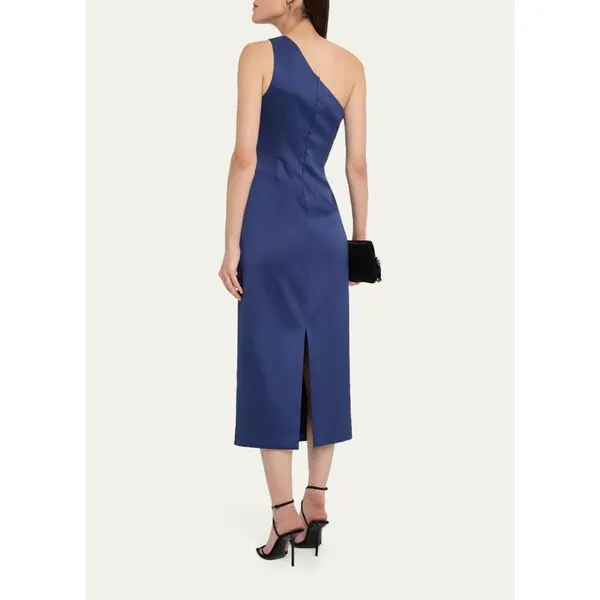 Aidan Mattox One-shoulder Stretch Mikado Midi Dress