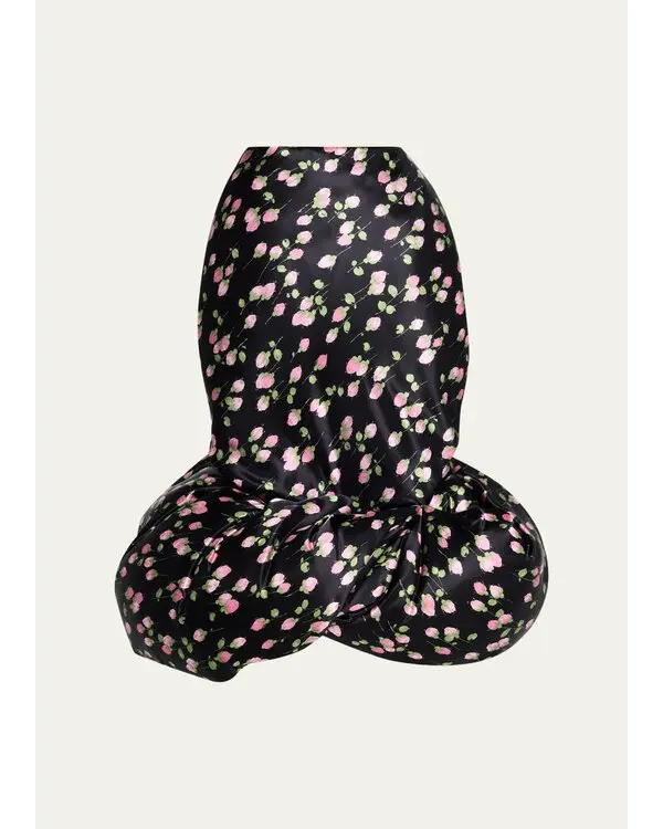 Marc Jacobs Rose Print Satin Bubble Hem Skirt