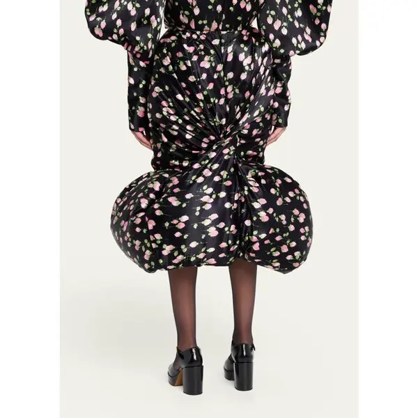 Marc Jacobs Rose Print Satin Bubble Hem Skirt
