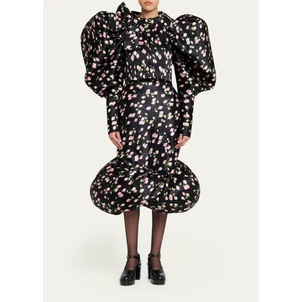 Marc Jacobs Rose Print Satin Bubble Hem Skirt