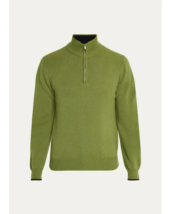 Fioroni 3-ply Cashmere Half-zip Sweater - Green