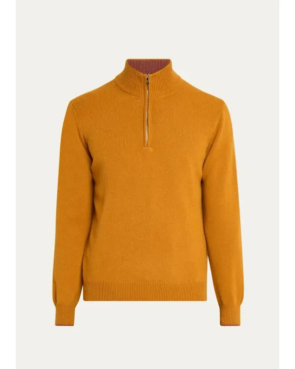 Fioroni 3-ply Cashmere Half-zip Sweater - Orange