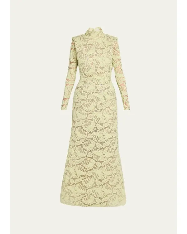 Marc Jacobs Sculptural Lace Long-sleeve Bow Trumpet Gown