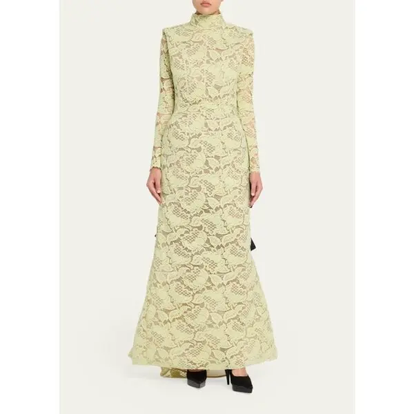 Marc Jacobs Sculptural Lace Long-sleeve Bow Trumpet Gown