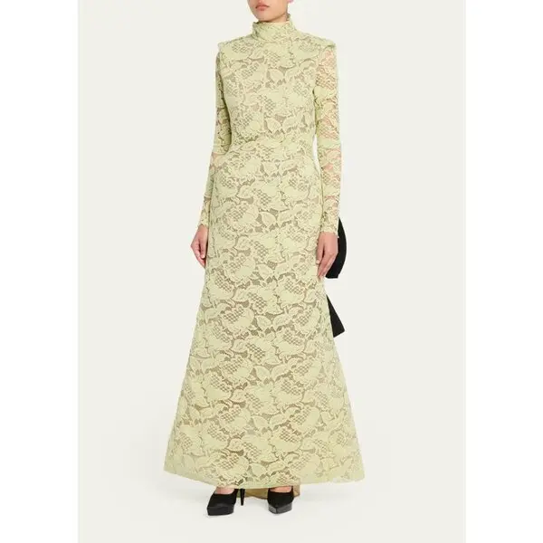 Marc Jacobs Sculptural Lace Long-sleeve Bow Trumpet Gown